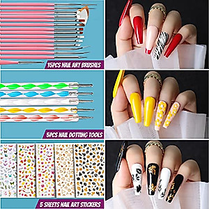 Acrylic Fake Nails Kit, Teenitor Press On Nail Supplies with Clear Coffin Nail Tips Nail Stand Nail Art Brushes Dotting Pen Glitter Sequins Stickers Rhinestones Nail Decorations Nail Starter Kit