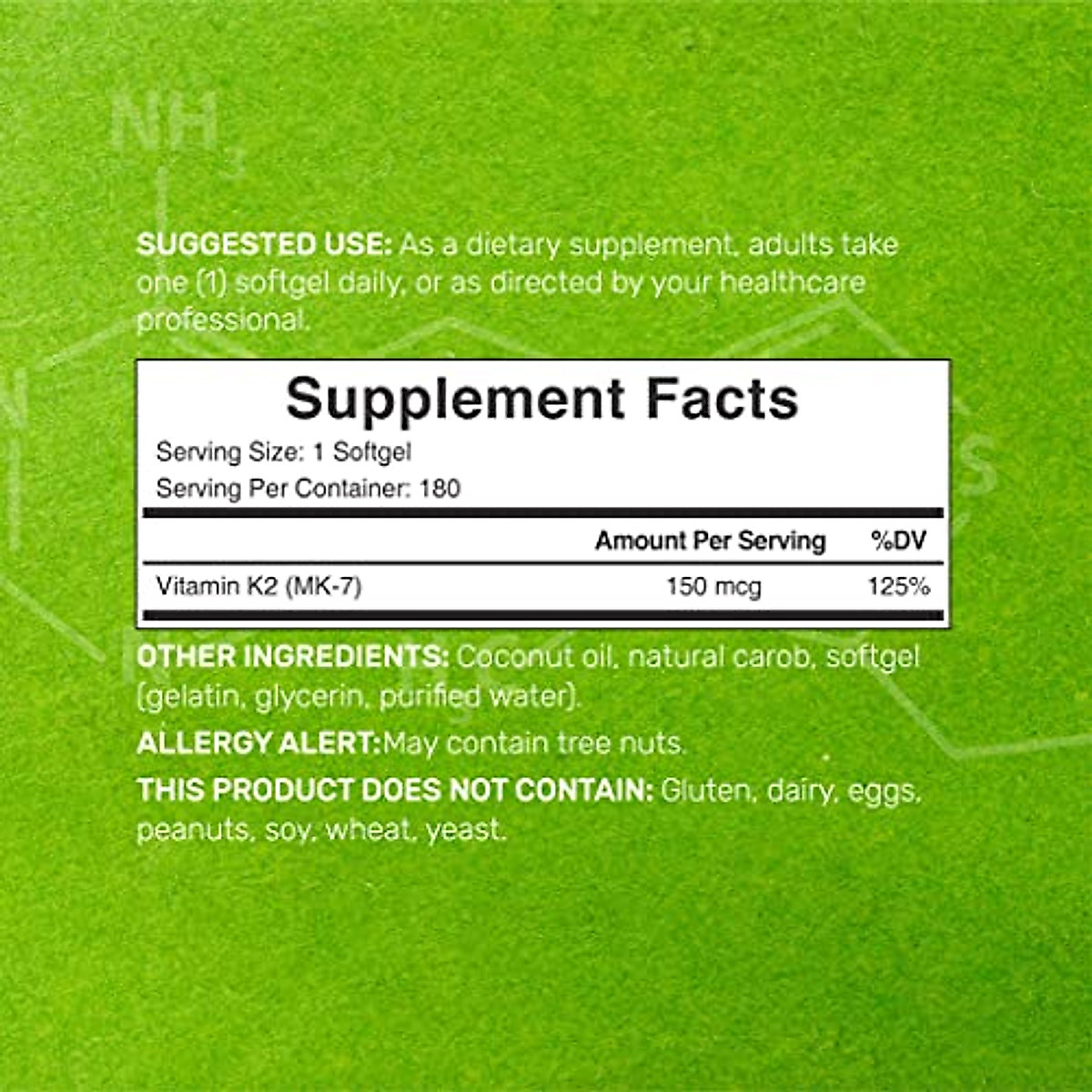 Vitamin K2 MK-7 with Virgin Coconut Oil, 180 Softgels - Vitamin K2 as Menaquinone-7 150 mcg | Advanced Vitamin K Supplement - Promotes Bone Health, Non-GMO, No Gluten