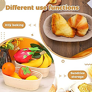 4 Pieces 10 Inch Bread Banneton Proofing Basket Oval Shape Bread Proofing Basket Rattan Oval Banneton Basket Dough Proofing Bowls with Liners and Scatters for Home Sourdough Bread Baking