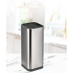 Dura Living Universal Knife Block Holder, Stainless Steel Knife Stand Without Knives, Safe Space Saver Stable Knife Storage with Scissors Slot, Detachable for Easy Cleaning, Kitchen Organizer, Silver