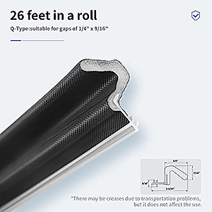 Weather Stripping Seal Strip for Doors "Q" Foam,Hard Flange Card Slot Installation Seals Large Gap,Easy Cut to Size (26FEET, Black)