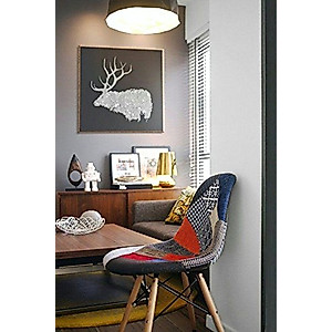 2xhome - DSW Molded Plastic Shell Bedroom Dining Side Ray Chair with Brown Wood Eiffel Dowel-Legs Base Nature Legs (Patchwork S)