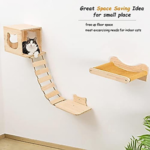 Cat Shelves and Perches Wall Mounted Indoor Cats Furniture Solid Wood Cat Wall House Set for Activity Climbers 5pcs/Set