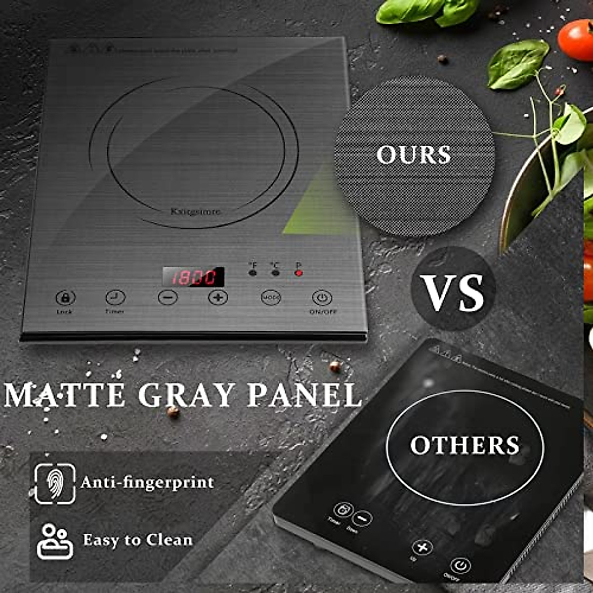 Portable Induction Cooktop, KXITGSIMRE 1800W Electric Induction Burner Cooktop with Child Safty Lock, 17 Power Levels 21 Temperature Setting, 3 Hours Timer