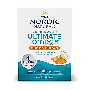 Nordic Naturals Zero Sugar Ultimate Omega Gummy Chews, Tropical Fruit, 54 Gummies, Supports Heart, Brain, and Immune Health, Non-GMO, Vegetarian, 27 Servings