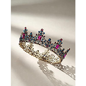 SWEETV Queen Crown for Women - Baroque Wedding Tiaras and Crowns, Jeweled Costume Tiara Princess Crown, Prom Birthday Party Halloween Hair Accessories, Old Gold + Hot Pink