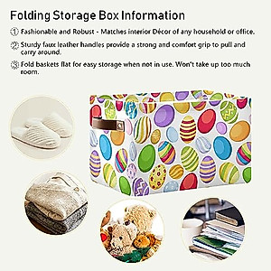 Large Foldable Storage Basket,Colored Easter Eggs Storage Bin Fabric Collapsible Organizer Bag with Handles 15x11x9.5 inch