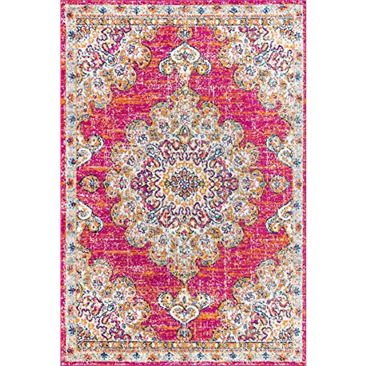 JONATHAN Y BMF104A-8 Bohemian Flair Boho Vintage Medallion Pink/Cream 8 ft. x 10 ft. Area-Rug, Vintage, Easy-Cleaning, for Bedroom, Kitchen, Living Room, Non Shedding