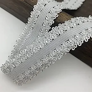0.4/0.6/0.8/1 Inch Gray Lace Trim Cotton Elastic Ribbon Eyelet Trim Fold Over Spandex Fabric Bulk Lace Ribbon Band Vintage Lace Trim for Sewing Waist Band Garment Accessory