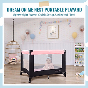 Dream On Me Nest Portable Play Yard with Carry Bag and Shoulder Strap, Pink