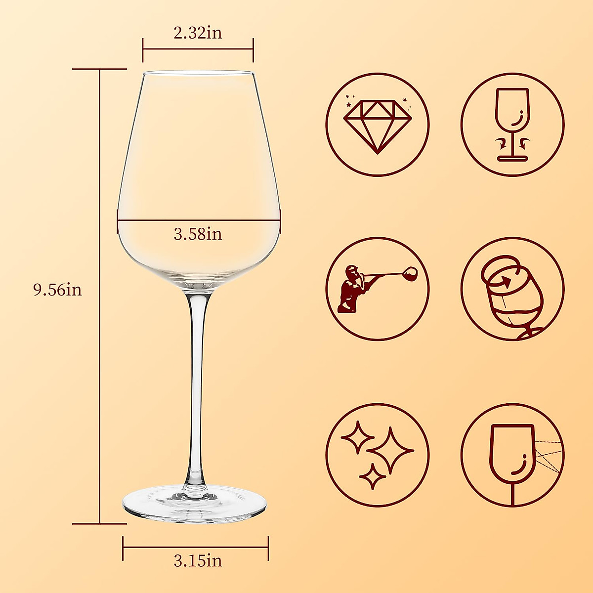 DOCKOMO Red Wine Glasses Set of 4, Hand Blown Crystal Bordeaux Lead-Free Clear Glass, Wedding, Anniversary, Birthday, Christmas Gift, 18 Ounce