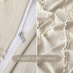 BEDAZZLED Duvet Covers King Size,3pcs Soft and Embroidery Shabby Chic Boho Bedding Sets,100% Washed Microfiber Tufted Comforter Cover Set, Beige