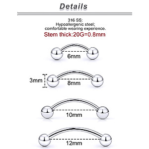 Ocptiy 20G Eyebrow Rook Ring Piercing Jewelry Stainless Surgical Steel Snake Eye Frog Tongue Verticl Lip Labret Ring Curved Barbell Belly Button Navel Daith Earring Piercing Jewelry Women Men Silver