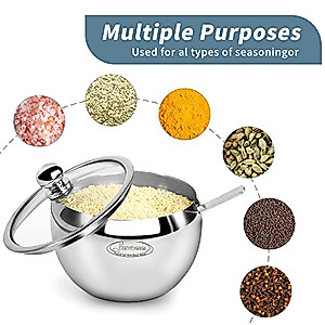 Newness Sugar Bowl, Stainless Steel Sugar Bowl with Lid and Spoon (for Better Recognition) for Home and Kitchen, Drum Shape, 240 ML (8.1 OZ)