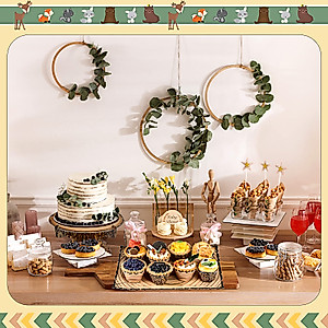 Sacubee Woodland Cupcake Stand Set Includes 2 Wood Grain Cardboard 3-Tier Cupcake Tower 1 Rustic Round Cake Stand 4 Rectangle Serving Tray 60 Cupcake Wrappers Bulk for Camp Lumberjack Party Decor