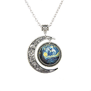 TARDIS Doctor Who Necklace doctor who moon jewelry pendant police box Starry Night Pendant Vincent Van Gogh Art Handmade Jewelry for women (22)