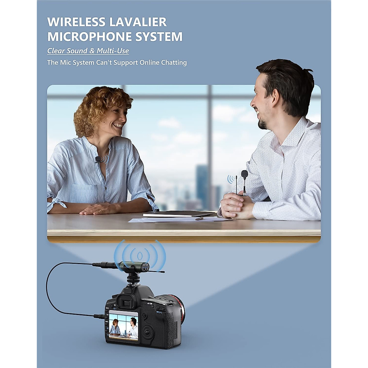 Wireless Microphone System Dual Transmitters Receiver Lavalier/Headset Mic Set Rechargeable Bodypack for PA Speaker, Camera, Video Recording, Teaching, Church, Interview