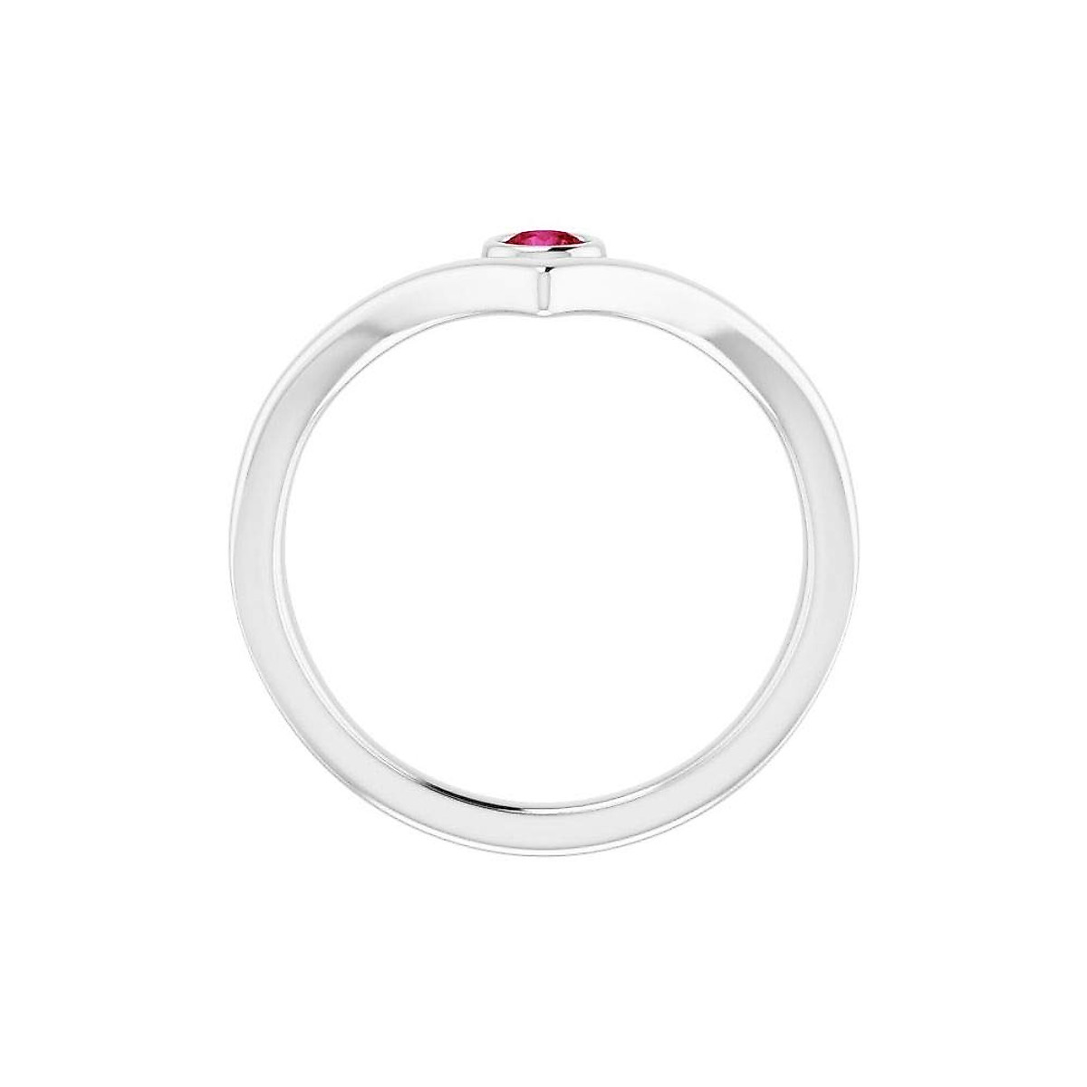 Solid 925 Sterling Silver Solitaire Ruby Solitaire Bezel-Set "V" Ring Band (Width = 8.7mm) - Size 7