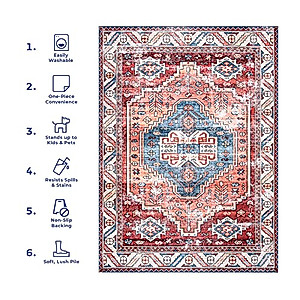 nuLOOM Marli Machine Washable Faded Medallion Area Rug, 5' x 8', Rust