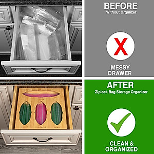 Ziplock Bag Storage Organizer, Kitchen Organization, Drawer Organizer, Magnetic, Bamboo, Unique Design
