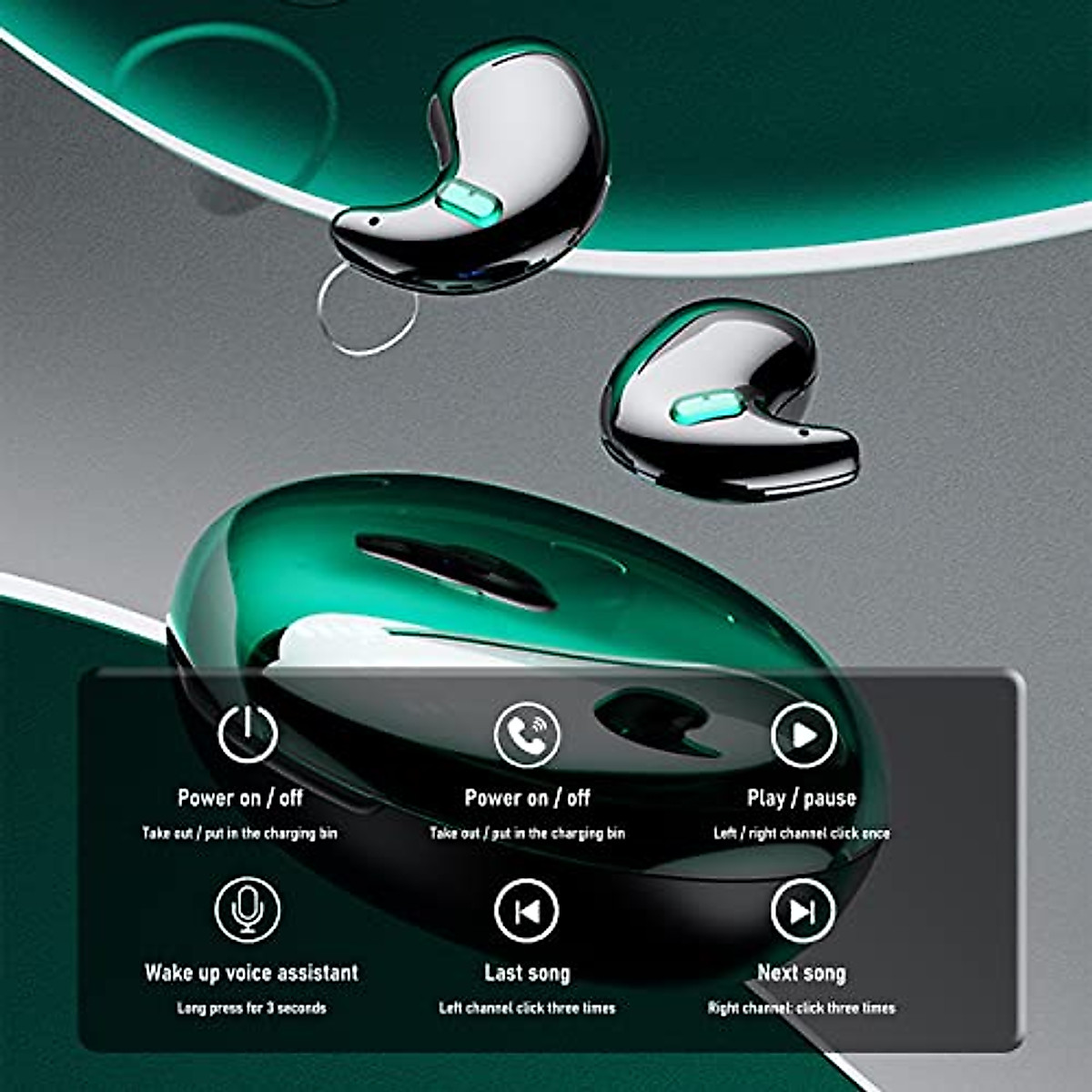 Bluetooth 5.2 Earphones Wireless Earbuds with Wireless Charging Case,with Earhooks Headset Built-in Mic for Sport,Clear Calls,Work,Music