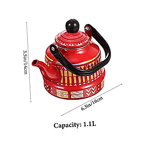 Retro Enamel Teakettle Teapot Green Tea Kettle Enamel Tea Kettle Tea Kettles Stovetop Tea Supply Stovetop Tea Kettle Red Handle Ancient Clock Handle Stovetop Kettle