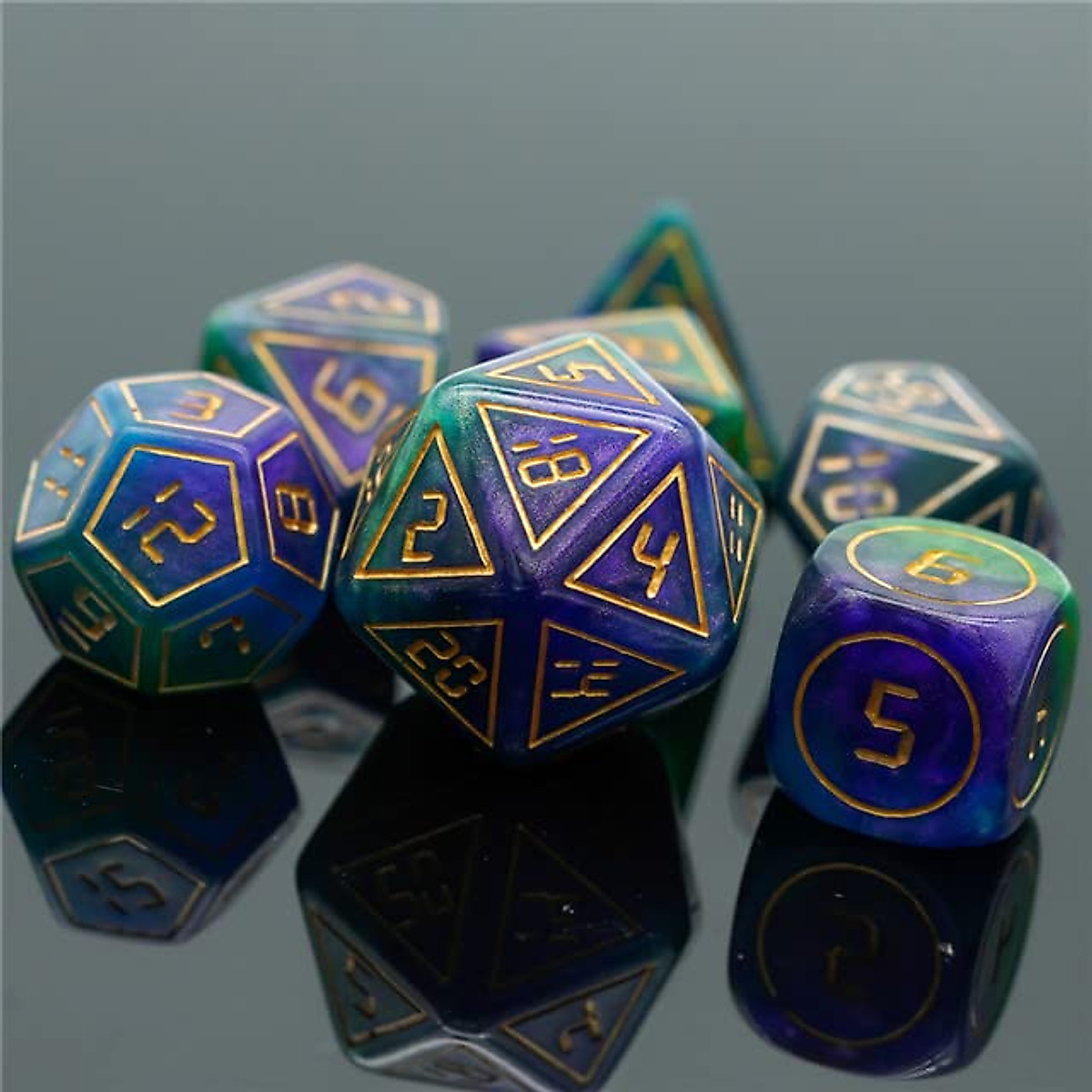 Golden Jade of Magic DND Resin Dice Set for Dungeons and Dragons, D&D, D20, D and D, Polyhedral Resin Dice, Dungeons and Dragons Gifts, Accessories