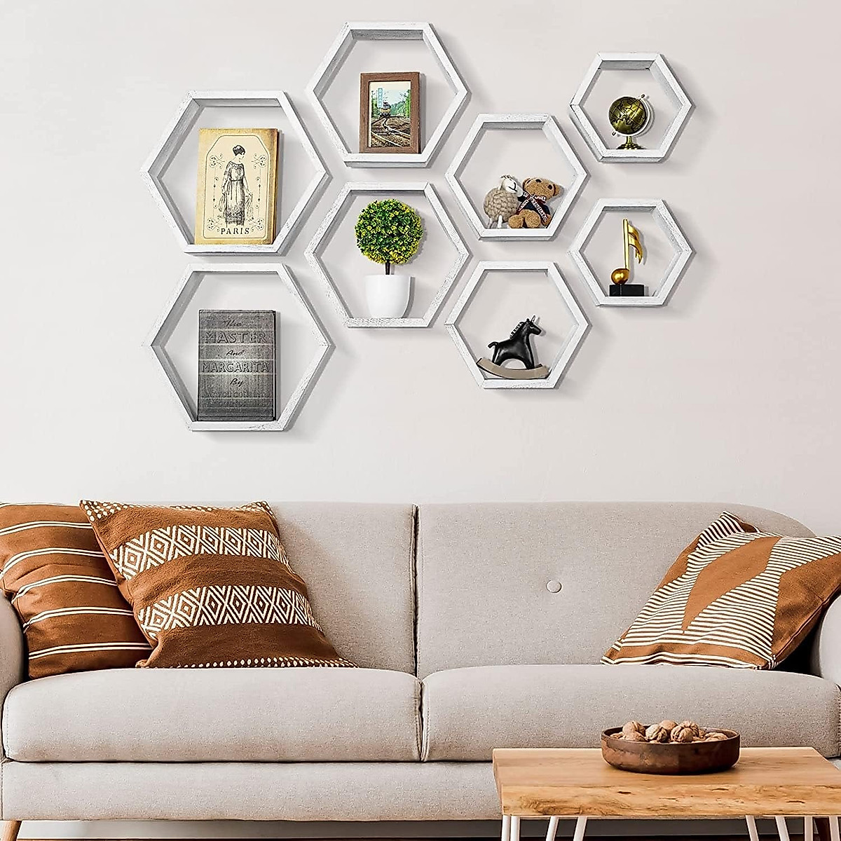 Overstock Wall Mounted Hexagon Floating Shelves 8 PCS - White