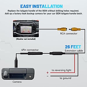 EWAY Tailgate Handle Backup Camera for Toyota Tundra 2007-2013 Reversing Camera Tailgate Liftgate Latch Handle with Rear View Camera Replacement Kit Replaces# 69090-0C051, 690900C051, 81214, TO1915119