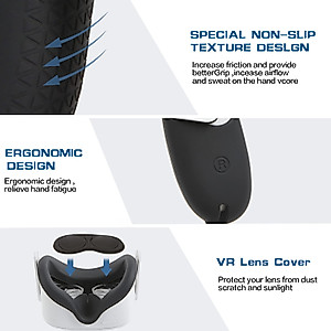 VR Accessoeries,Touch Contrller Grips Cover Compatible with Oculus Quest 2,with 1Pcs VR Silicone Face Pad,Lens Protection Cover,Thumbstick Covers,Sweat-Proof/Anti-Throw/Adjustable (Black/4Pcs Set)