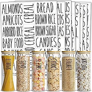 Talented Kitchen 136 Pantry Labels for Food Containers, Preprinted Clear Kitchen Food Labels for Organizing Storage Canisters & Jars, Black All Caps + Numbers Stickers (Water Resistant)
