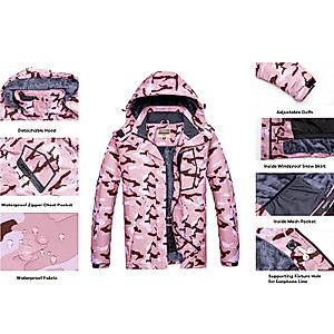 WULFUL Women’s Waterproof Snow Ski Jacket Mountain Windproof Winter Coat with Detachable Hood