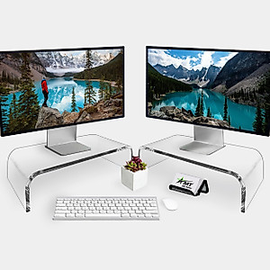 AMT Acrylic Laptop Monitor Stand & Computer Riser with Cat Keyboard Protector, Space-Saving Design, Extra Storage, Clear Shelf - Ideal for Monitors, Laptops, Printers, Desktop Decor
