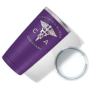 CNA Certified Nurse Assistant Gift on Purple 20 oz Stainless Steel Tumbler with Lid - Insulated Cup - Travel Mug