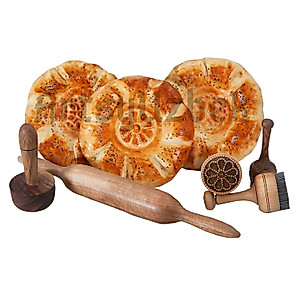 Uzbekistan handmade bread stamp set of two for Uzbek flat bread 1.57 inch / 2.75 inch diameter + lepeshka bread recipes