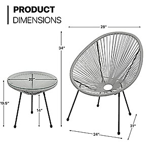 MoNiBloom 3 Piece Outdoor Seating Acapulco Chair, Modern Patio Furniture Outdoor Conversation Set, Glass Top Table and 2 Metal Steel Chairs for Garden Poolside Balcony, Weight Capacity 250 lbs, Grey