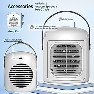 Portable Air Conditioner,3-in-1 Personal Air Cooler, Desk Mini Portable Ac with Ice Packs, 2000 mAh Rechargeable Battery