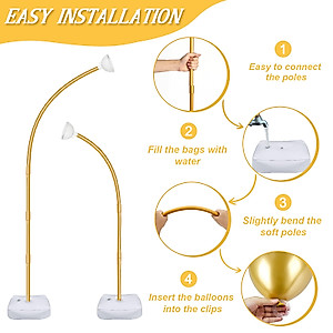 CYAOOI 8FT & 6FT Gold Balloon Arch Stand, Free Bending Top Balloon Arch Kit, Half Arch Balloon Stand with Base for Floor, Balloon Column Kit for Wedding Birthday Baby Shower Graduation Party Decor