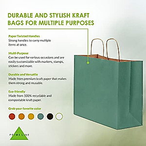 Green Gift Bags - 16x6x12 Inch 50 Pack Large Kraft Paper Gift Wrap Bags with Handles, Craft Totes for Small Business, Boutiques & Retail, Shopping, Gift Wrapping, Birthdays, Parties, Events, in Bulk