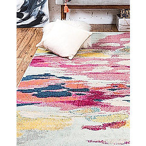 Unique Loom Estrella Collection Light Colors, Abstract, Modern, Vibrant Area Rug, 5 ft x 8 ft, Pink/Ivory