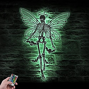 Skeleton Fairy skull Metal Wall Art Led Light Gothic Princess Sign Decoration Fairycore Aesthetic Halloween Home Decor Birthday Housewarming