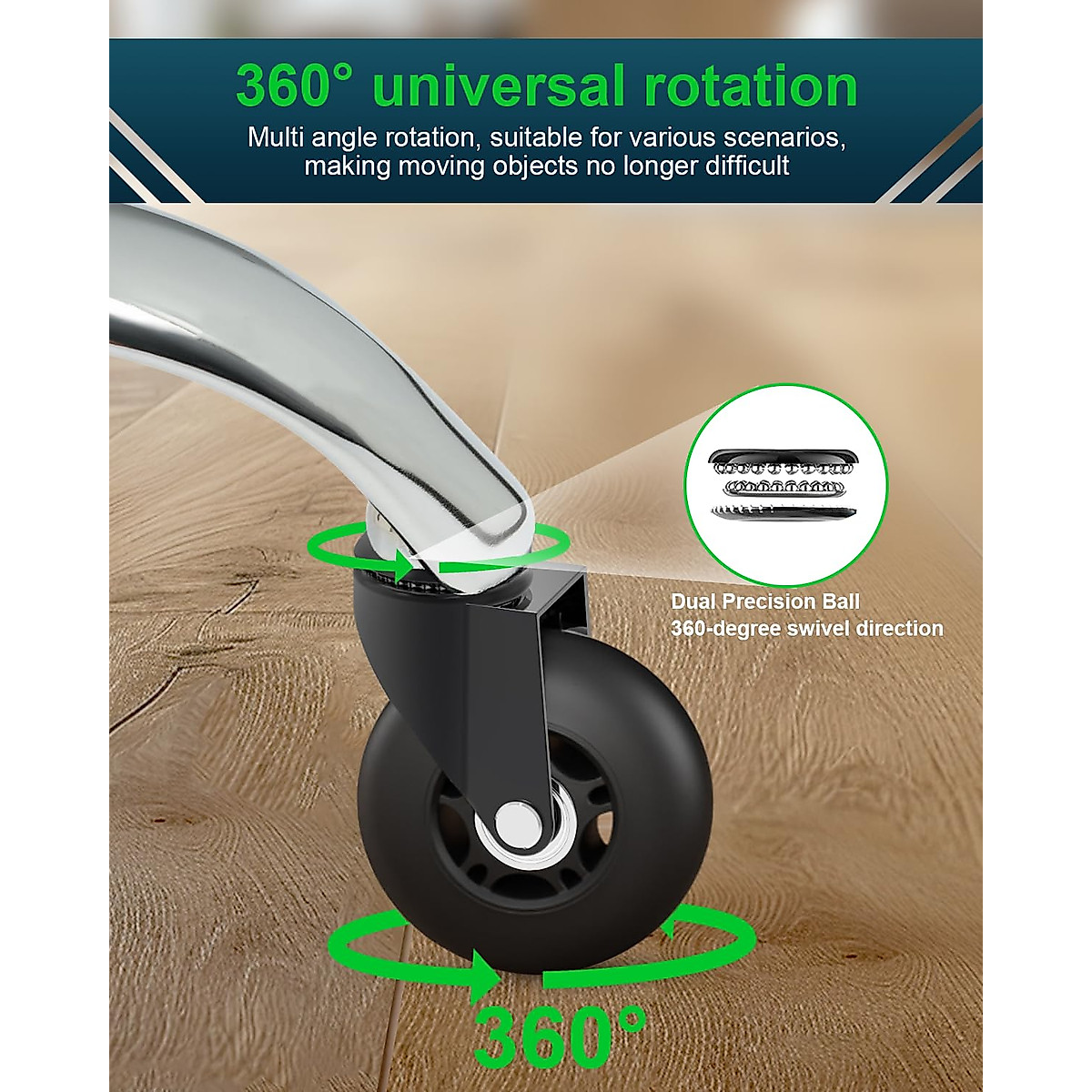 Rollerblade Office Chair Caster Wheels, Noise Free Chair Casters Set of 5 for Carpet, Hardwood Floor and Tile, Universal Fit for Most Chairs NOT Compatible for IKEA (Black)