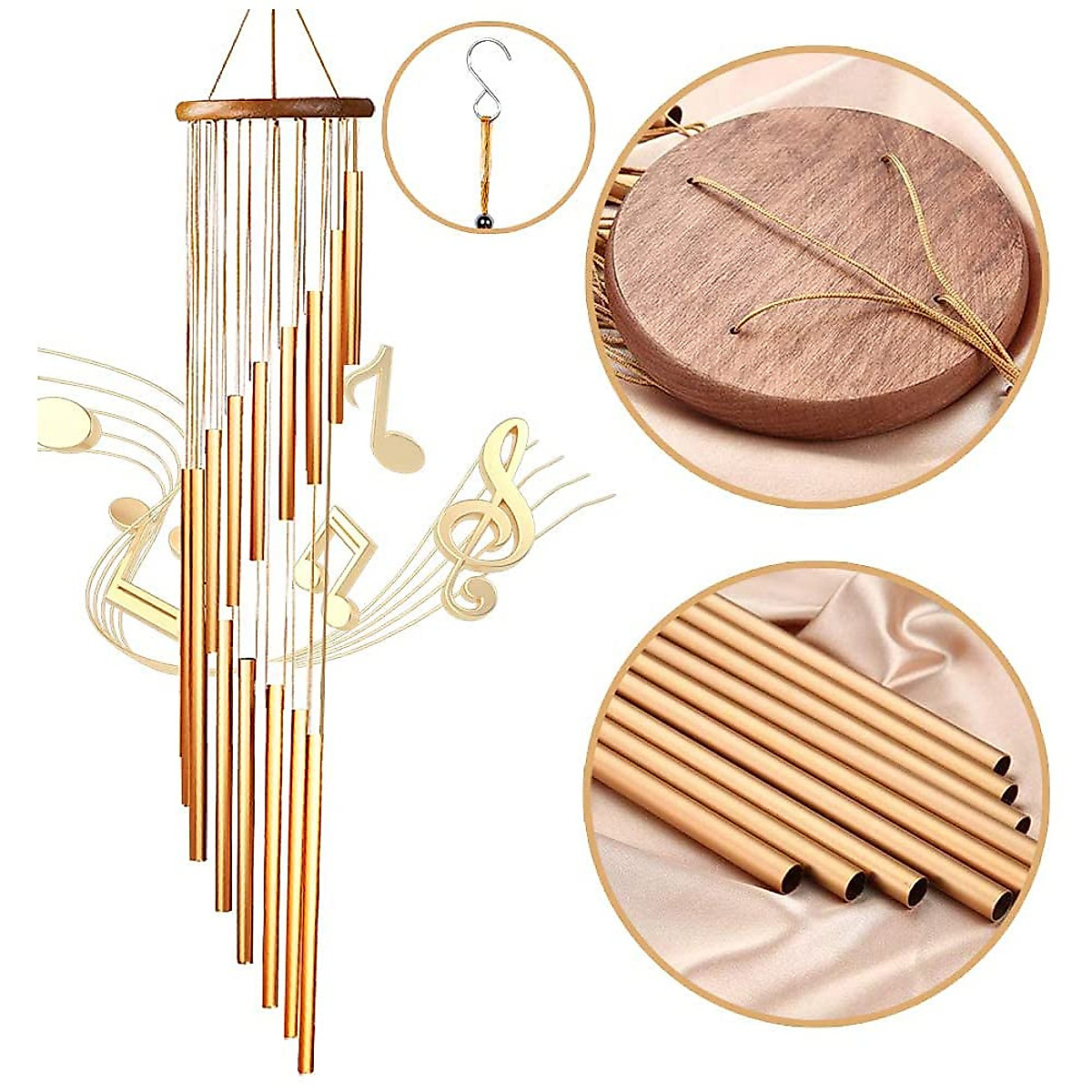 Qinos Memorial Wind Chimes Outdoor, with 12 Aluminum Tubes and Hook, Gentle Breeze Deep Tone Wind Chime, Gold Wind Chimes for Outside Garden Home Decoration Gift, 35 X 4.7 Inches