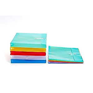 FANWU Plastic Letter Size Envelopes with Button & String Tie Closure, 1-1/6" Expansion, Side Load, Clear Poly Reusable File Folders Project Paper Documents Organizer for Office School Home