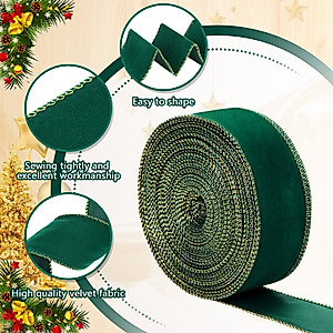 Yungyan Velvet Ribbons with Gold Edge Felt Ribbon Gift Bow Wrapping Ribbon Waterproof for Handmade, Home Decor, Gift Wrapping, Wreath DIY Crafts, Christmas Tree(Green,2.5 Inch X 60 Yards)