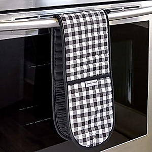 KitchenAid Gingham Casserole Mitt Single Pack, Onyx Black, 35"x7.5"