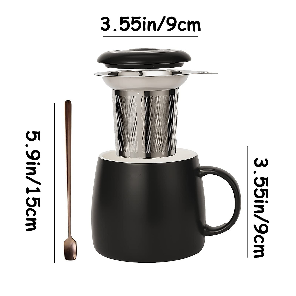 Henten Home Ceramics Tea Cup with Loose Leaf Infuser, Spoon and Lid, 15oz, Large Tea infuser Mug for Tea, Coffee, Milk-Microwave and Dishwasher Safe(15oz,Navy Blue)