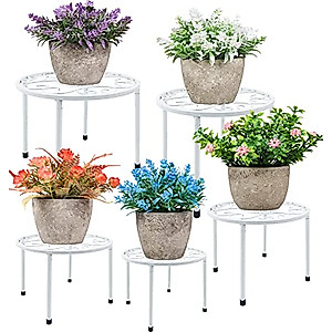 HAINARverS Metal Plant Stands 5-Pack, Heavy Duty Rustproof Iron Corner Flower Pot Stand Holder,Round Supports Display Rack Tiered Plant Stand Shelf For Indoor And Outdoor Multiple (White)