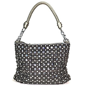 Zzfab Sparkle Rhinestone Suede Hobo Handbag Pewter
