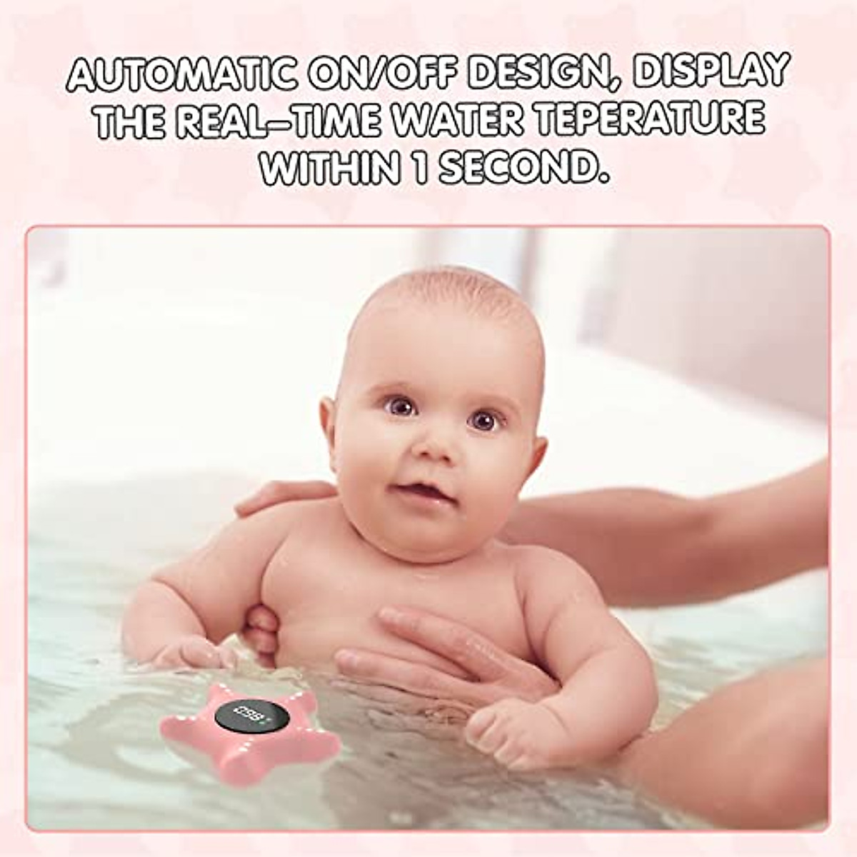 LEDFAAH Baby Bath Thermometer Safety, Auto On & Off Bathtub Thermometer Floating Toy, Digital Bathing Water Temperature Warning Thermometer, Pink Sea Star Shape